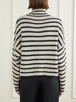 LISA YANG Zerlina Striped Cashmere Turtleneck Sweater - Black