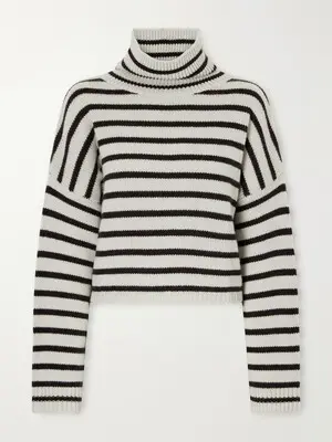 LISA YANG Zerlina Striped Cashmere Turtleneck Sweater - Black