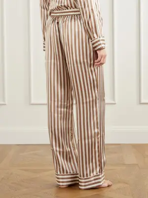 Olivia Von Halle Lila Striped Silk-satin Pajama - Brown