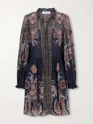 Sea Hyacinth Gathered Paisley-print Crepe Mini Dress