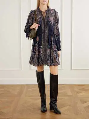 Sea Hyacinth Gathered Paisley-print Crepe Mini Dress