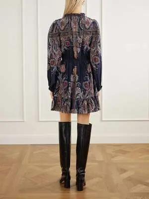 Sea Hyacinth Gathered Paisley-print Crepe Mini Dress