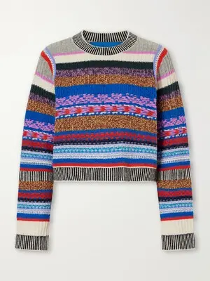 MOTHER The Extra Crop Striped Alpaca And Wool-blend Sweater