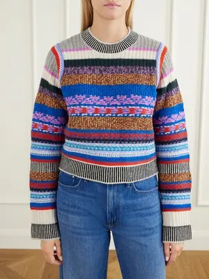 MOTHER The Extra Crop Striped Alpaca And Wool-blend Sweater