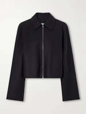 Another Tomorrow Virgin Wool Cropped Jacket - Black