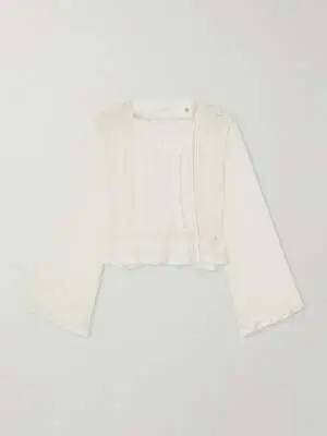 DÔEN Lace-trimmed Silk-chiffon Shirt - Off-white