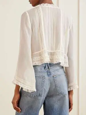 DÔEN Lace-trimmed Silk-chiffon Shirt
