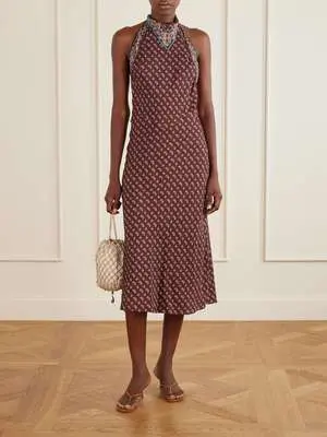 DÔEN Zilda Printed Halterneck Silk-blend Midi Dress - Multi