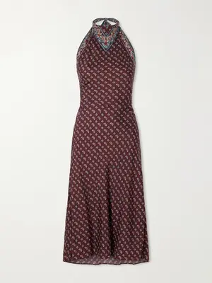DÔEN Zilda Printed Halterneck Silk-blend Midi Dress - Multi