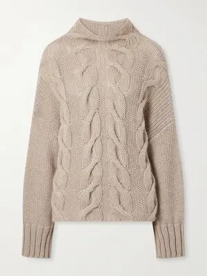 Khaite Nico Cable-knit Cashmere, Mohair And Silk-blend Turtleneck Sweater - Neutrals