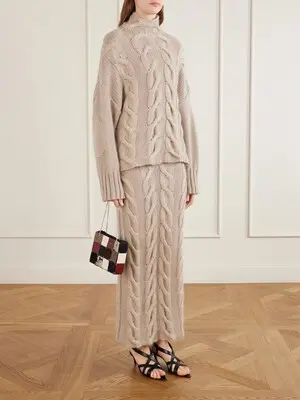 Khaite Nico Cable-knit Cashmere, Mohair And Silk-blend Turtleneck Sweater - Neutrals