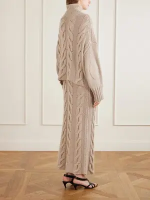 Khaite Nico Cable-knit Cashmere, Mohair And Silk-blend Turtleneck Sweater - Neutrals