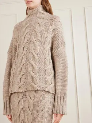 Khaite Nico Cable-knit Cashmere, Mohair And Silk-blend Turtleneck Sweater - Neutrals