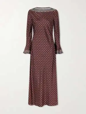 DÔEN Davina Printed Silk-blend Satin Maxi Dress
