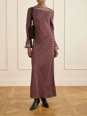 DÔEN Davina Printed Silk-blend Satin Maxi Dress