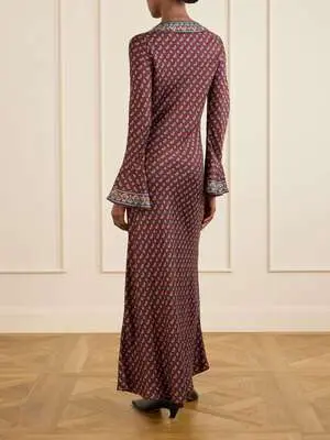 DÔEN Davina Printed Silk-blend Satin Maxi Dress