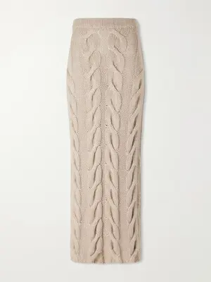 Khaite Ziva Cable-knit Cashmere, Mohair And Silk-blend Midi Skirt - Neutrals