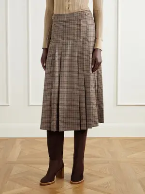 Gabriela Hearst Wesley Pleated Houndstooth Wool And Cashmere-blend Twill Midi Skirt