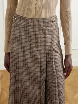 Gabriela Hearst Wesley Pleated Houndstooth Wool And Cashmere-blend Twill Midi Skirt