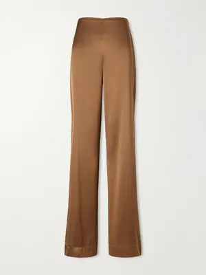 Staud Stroll Silk-blend Wide-leg Pants - Brown