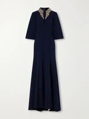 Jenny Packham Nyota Crystal-embellished Crepe Gown - Blue
