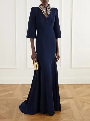 Jenny Packham Nyota Crystal-embellished Crepe Gown - Blue