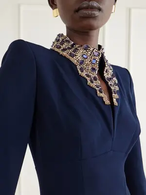 Jenny Packham Nyota Crystal-embellished Crepe Gown - Blue