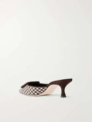 Manolo Blahnik Mayslibi 50 Suede-trimmed Houndstooth Woven Mules