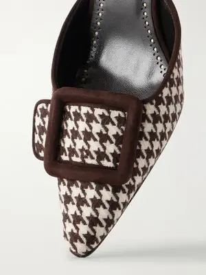 Manolo Blahnik Mayslibi 50 Suede-trimmed Houndstooth Woven Mules - Brown