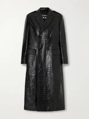Junya Watanabe Croc-effect Material Double-breasted Coat - Black