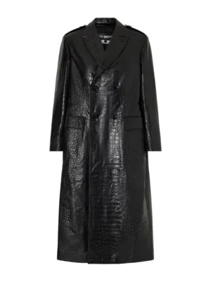 Junya Watanabe Croc-effect Material Double-breasted Coat - Black
