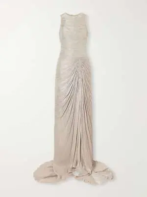 MARMAR HALIM Sleeveless Gathered Pleated Chiffon Gown