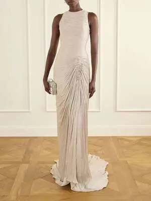 MARMAR HALIM Sleeveless Gathered Pleated Chiffon Gown