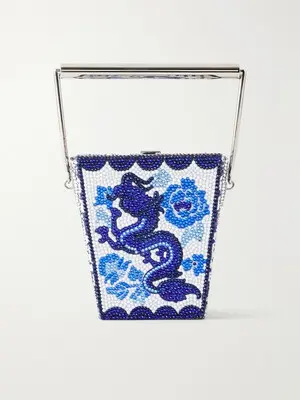 Judith Leiber Dragon Take Away Box Crystal-embellished Silver-tone Clutch - Blue