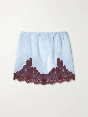 DÔEN Iona Lace-trimmed Silk Shorts - Blue