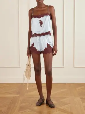 DÔEN Iona Lace-trimmed Silk Shorts - Blue