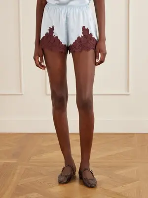 DÔEN Iona Lace-trimmed Silk Shorts - Blue