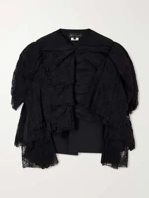 Comme Des Garçons Ruffled Lace And Silk-blend Georgette Top - Black