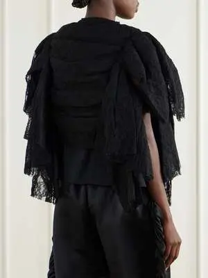 Comme Des Garçons Ruffled Lace And Silk-blend Georgette Top