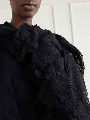 Comme Des Garçons Ruffled Lace And Silk-blend Georgette Top