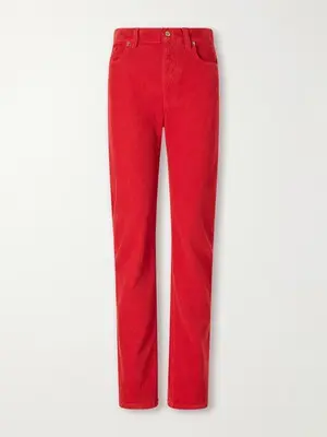 Versace Cotton-corduroy Straight-leg Pants - Red