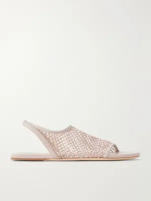 Christopher Esber Minette Crystal-embellished Mesh And Leather Slingback Sandals