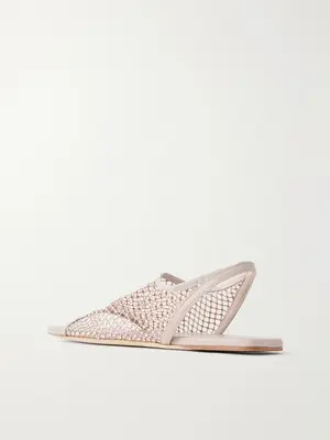 Christopher Esber Minette Crystal-embellished Mesh And Leather Slingback Sandals