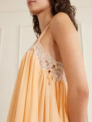 Chloé Pleated Lace-trimmed Silk-georgette Mini Dress - Orange