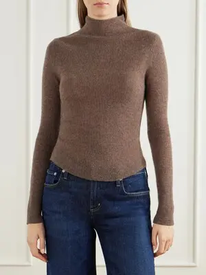 Citizens Of Humanity Leelah Ribbed Wool And Cashmere-blend Turtleneck Sweater - Brown
