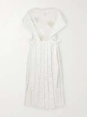 Simone Rocha Embellished Pleated Lace Midi Dress
