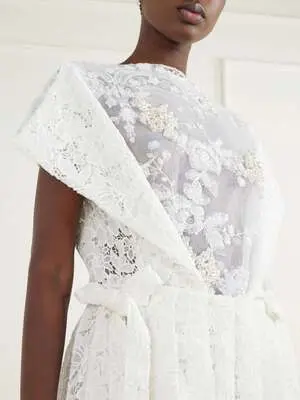 Simone Rocha Embellished Pleated Lace Midi Dress