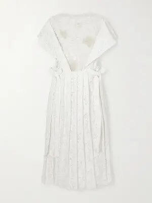 Simone Rocha Embellished Pleated Lace Midi Dress - White