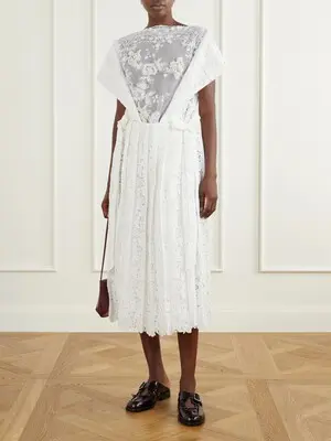 Simone Rocha Embellished Pleated Lace Midi Dress