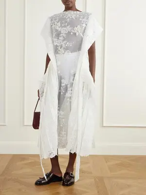 Simone Rocha Embellished Pleated Lace Midi Dress
